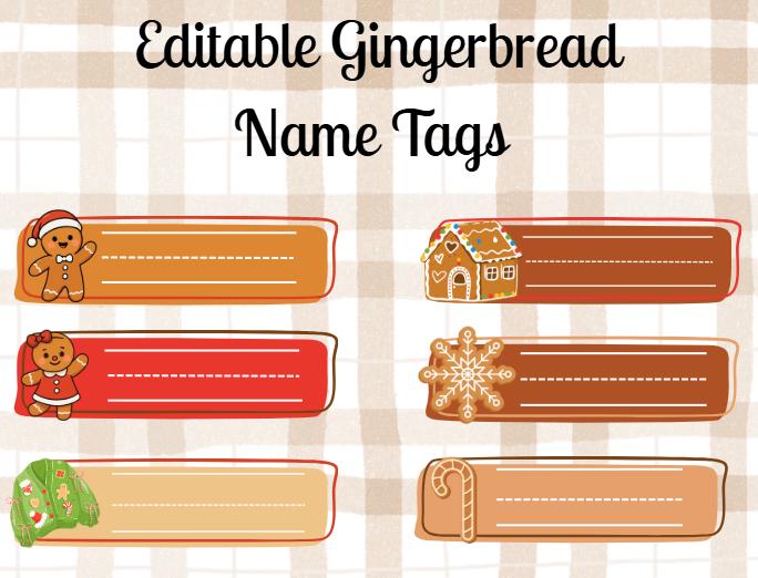 Editable Gingerbread Name Tags Printable Labels for Preschool Resources ...
