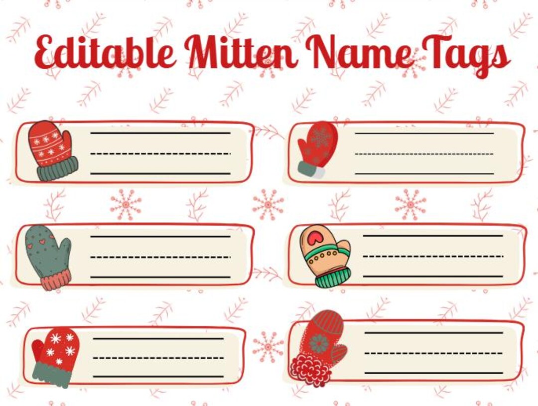 Editable Holiday Mitten Name Tags for Preschool Classroom Decor for ...