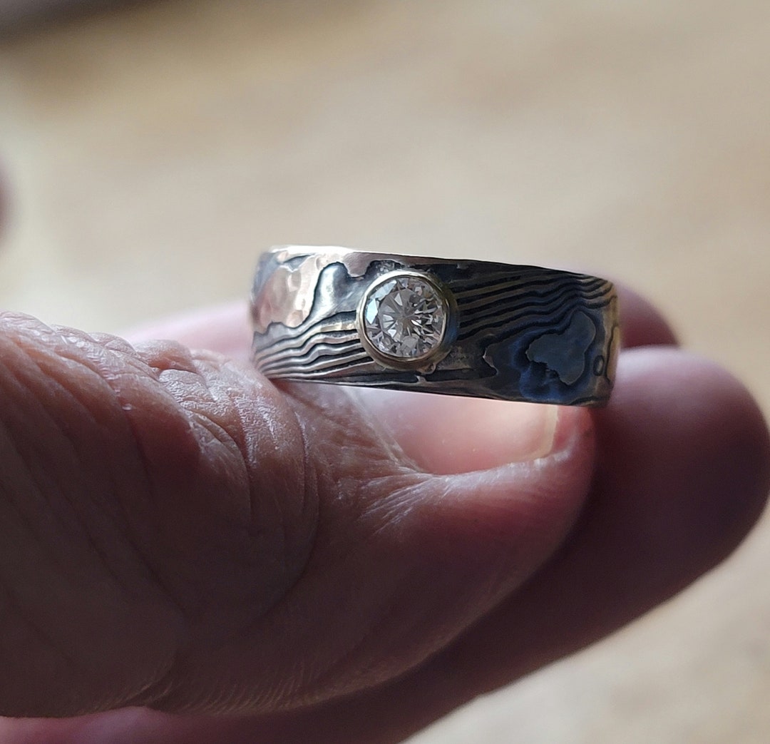 Handcrafted Mokume Gane Engagement Ring With Low Set Full - Etsy