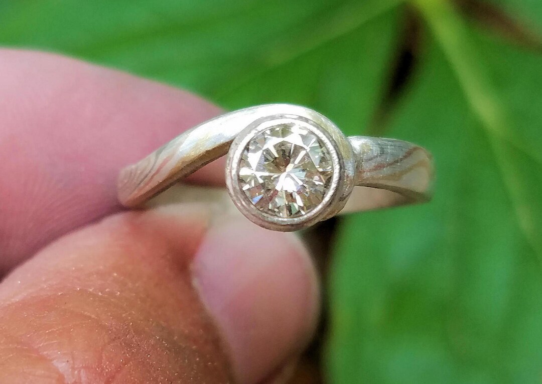Unique Solitaire Engagement Ring With Nature Inspiration in Mokume Gane ...