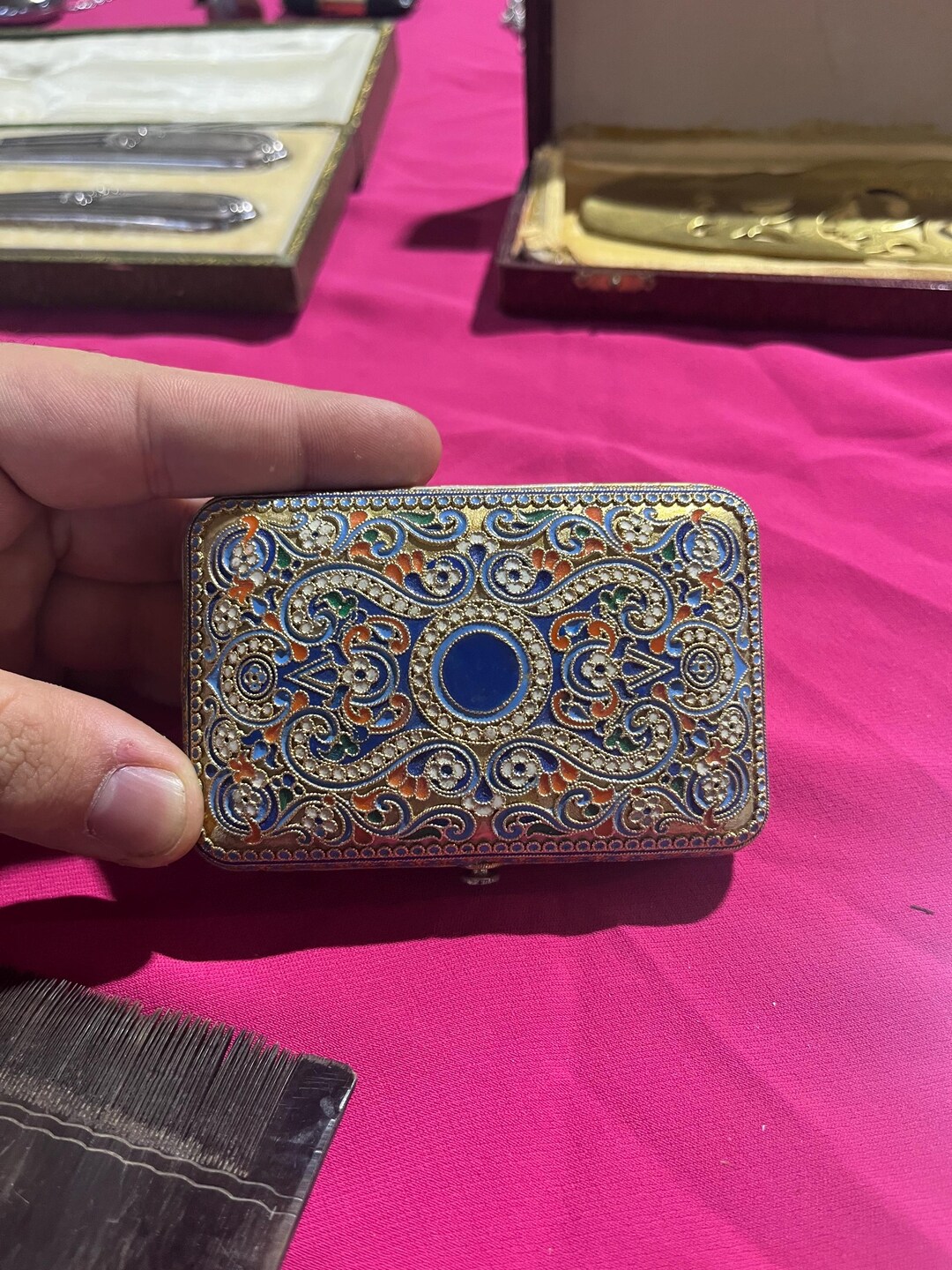 Vintage Hand-painted Enamel Compact Card Holder – Intricate Floral ...