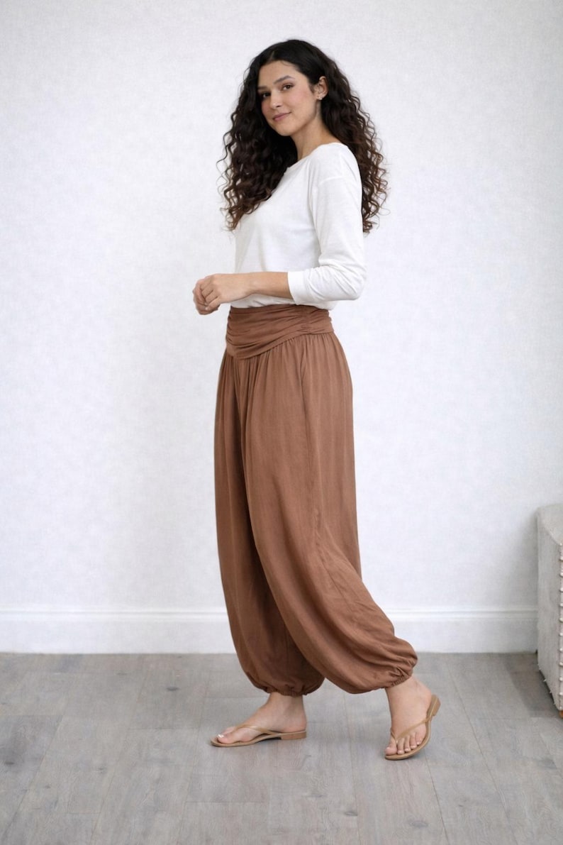 Harem Pants, Boho Casual Loose Baggy Summer Trousers, Viscose Relaxed ...