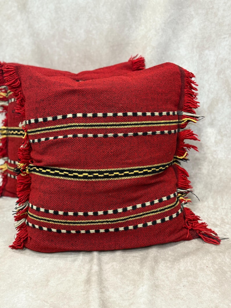 Red Woven Boho Pillow Covers (set of 2) | Textured Fringe Cushion ...