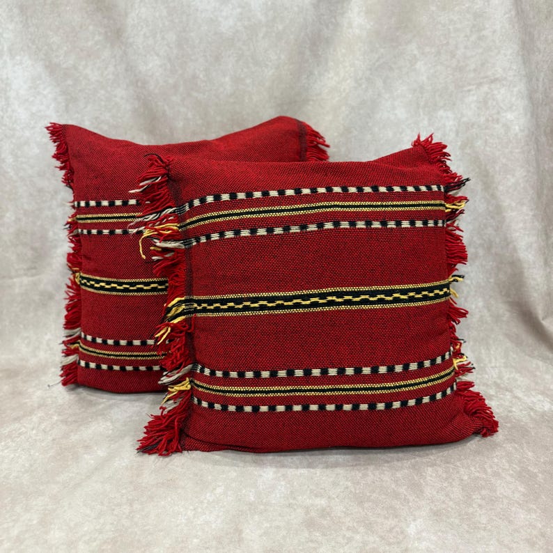 Red Woven Boho Pillow Covers (set of 2) | Textured Fringe Cushion ...
