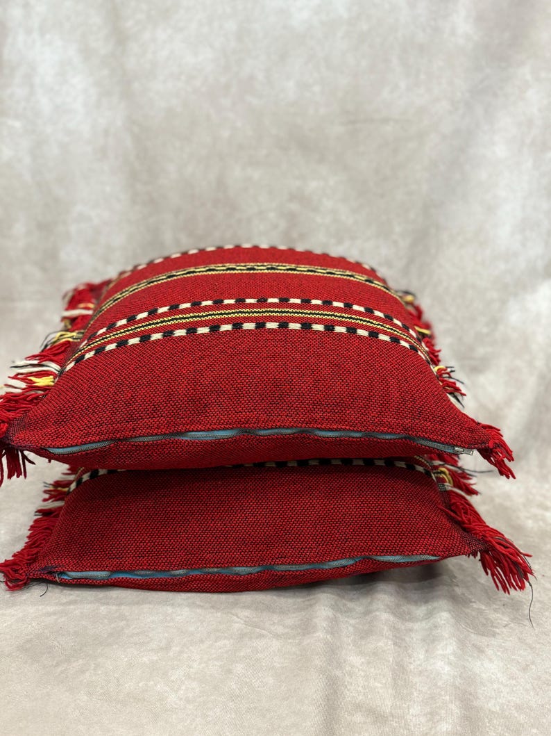 Red Woven Boho Pillow Covers (set of 2) | Textured Fringe Cushion ...