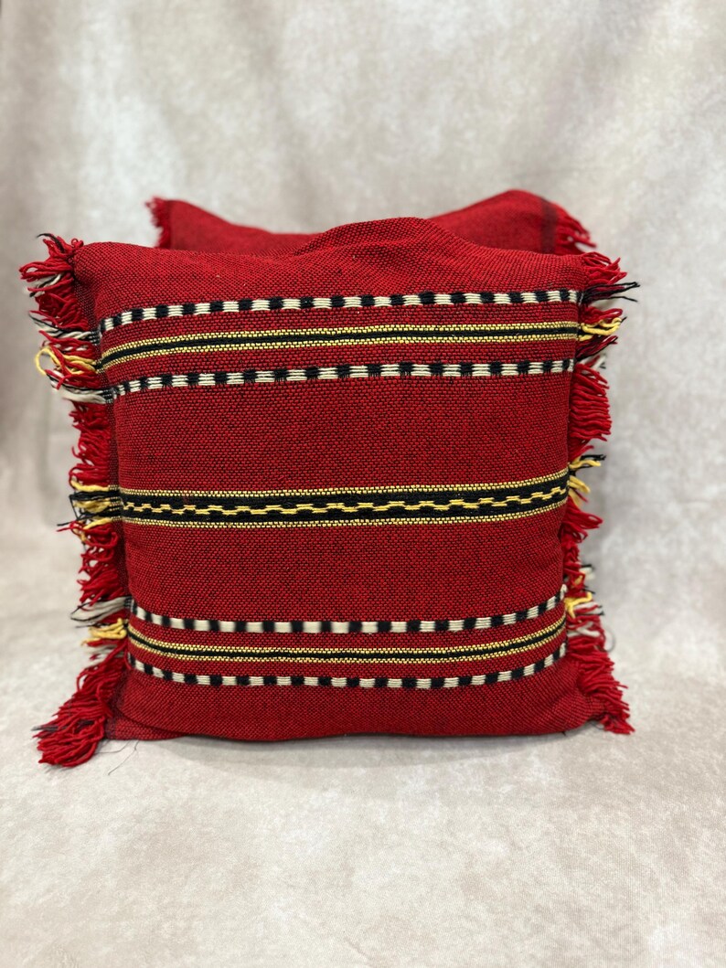 Red Woven Boho Pillow Covers (set of 2) | Textured Fringe Cushion ...