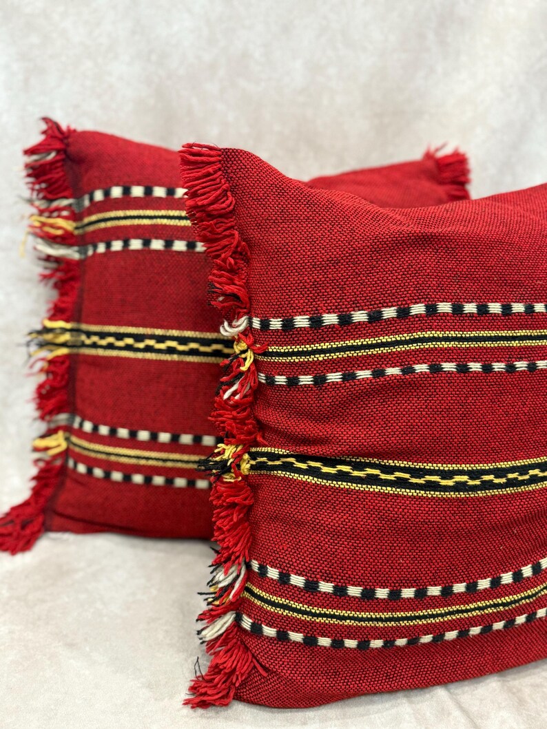 Red Woven Boho Pillow Covers (set of 2) | Textured Fringe Cushion ...