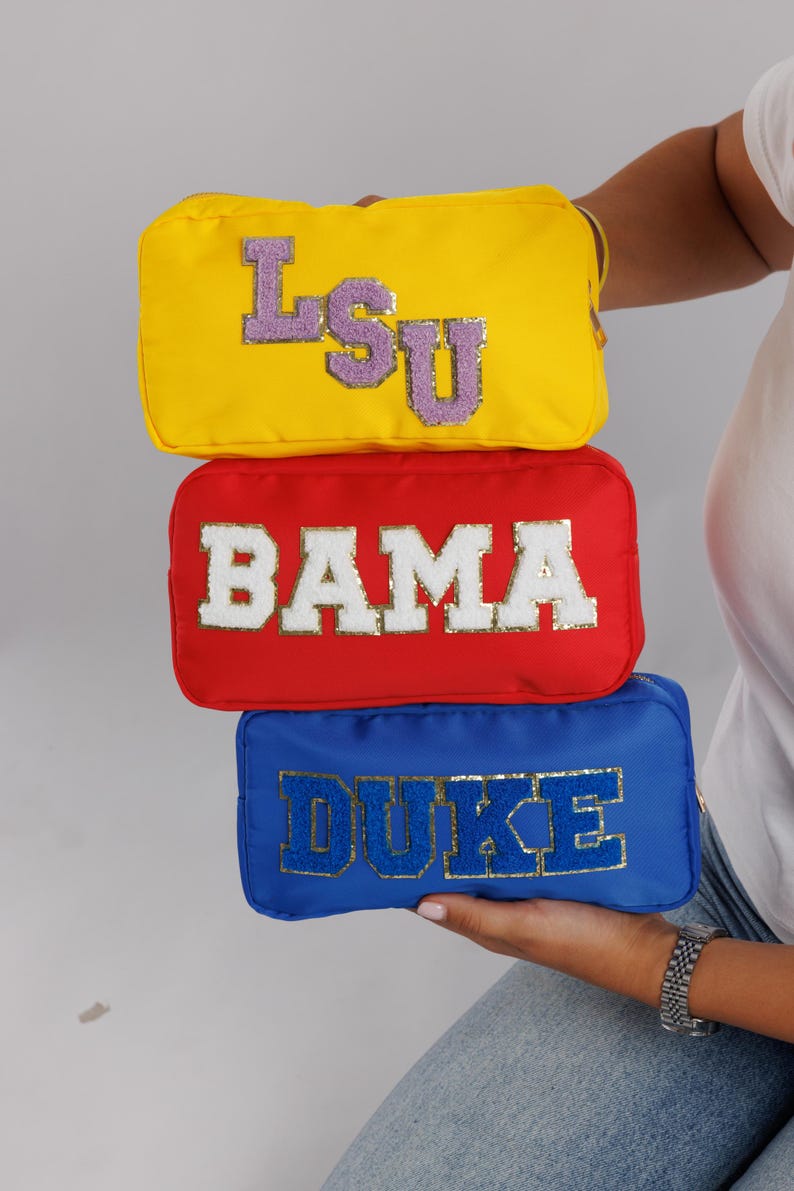 Custom Large Nylon Pouch , Personalized Chenille Patch Makeup Bag ...