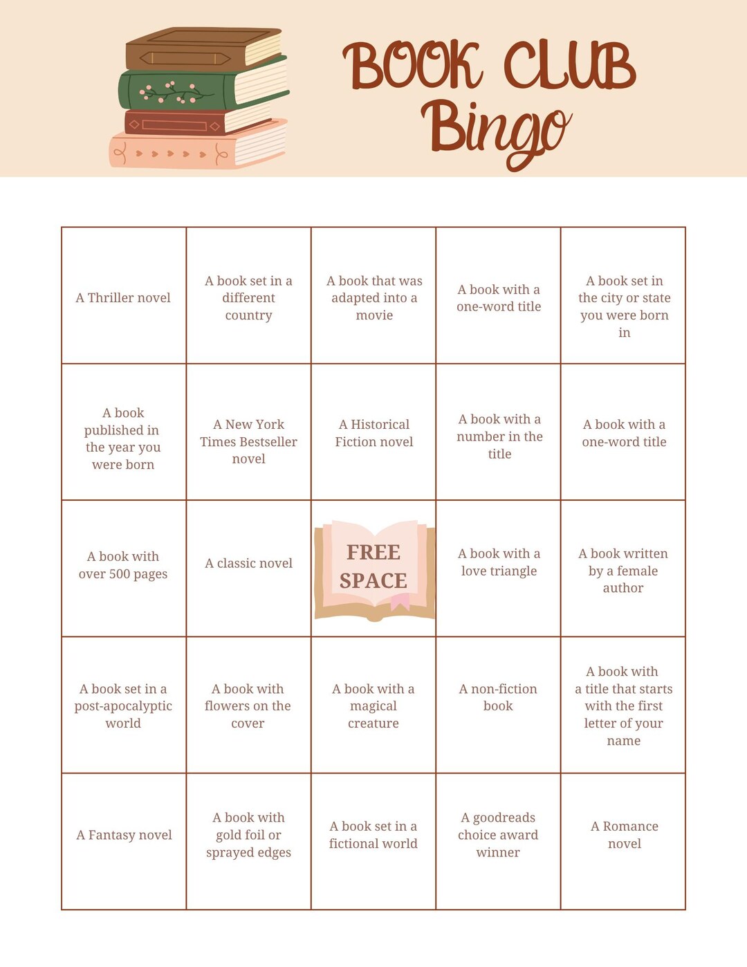 Book Club Bingo Etsy