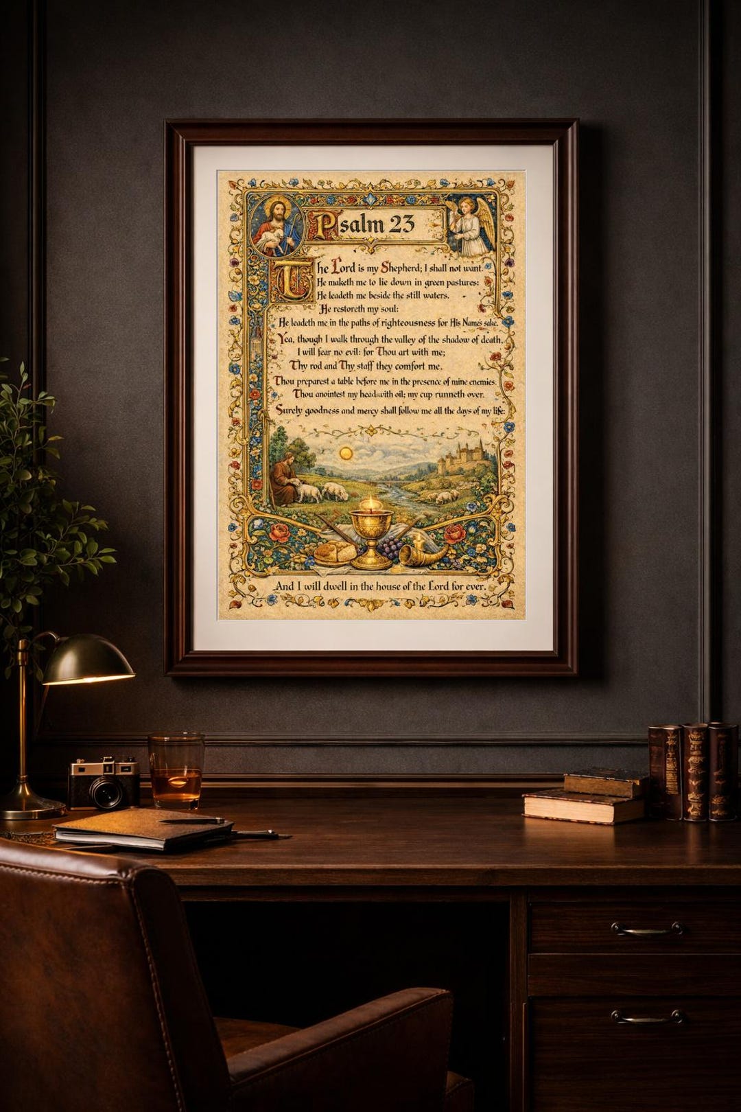 Psalm 23 Illuminated Manuscript Art – Christian Scripture Print ...