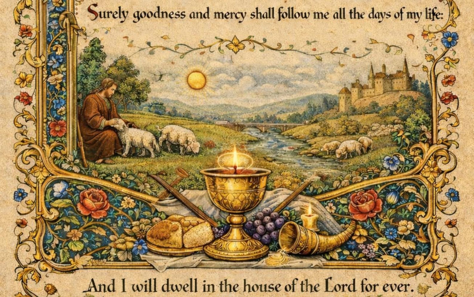 Psalm 23 Illuminated Manuscript Art – Christian Scripture Print ...