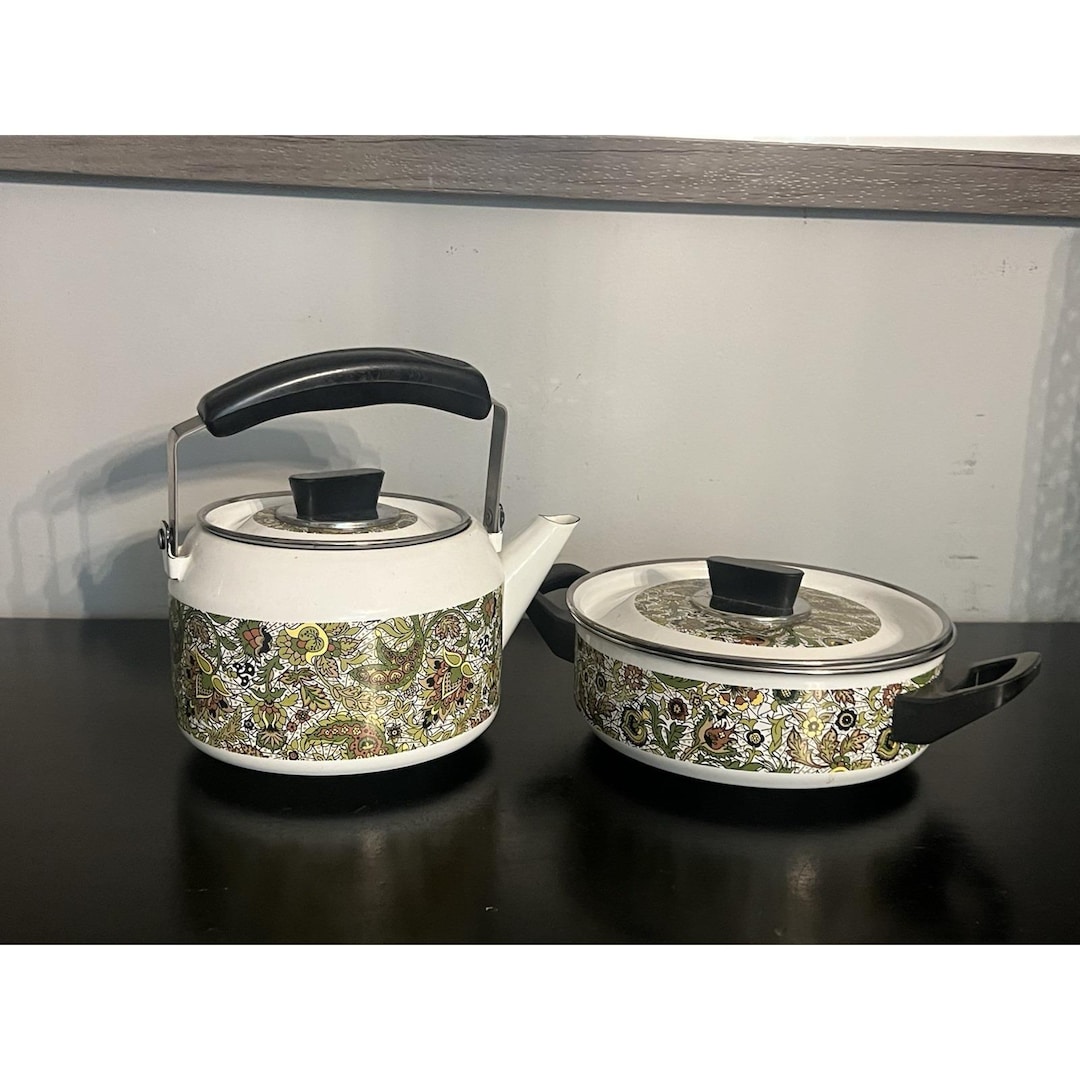 Set of RARE VINTAGE Fancipans Chateau Tea-kettle 2qt Floral Design ...