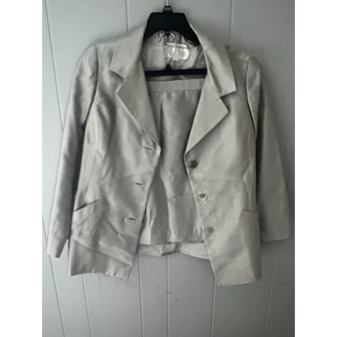 Oscar De La Renta Pink Label Bergdorf Goodman Silver Sheen Suit Small ...