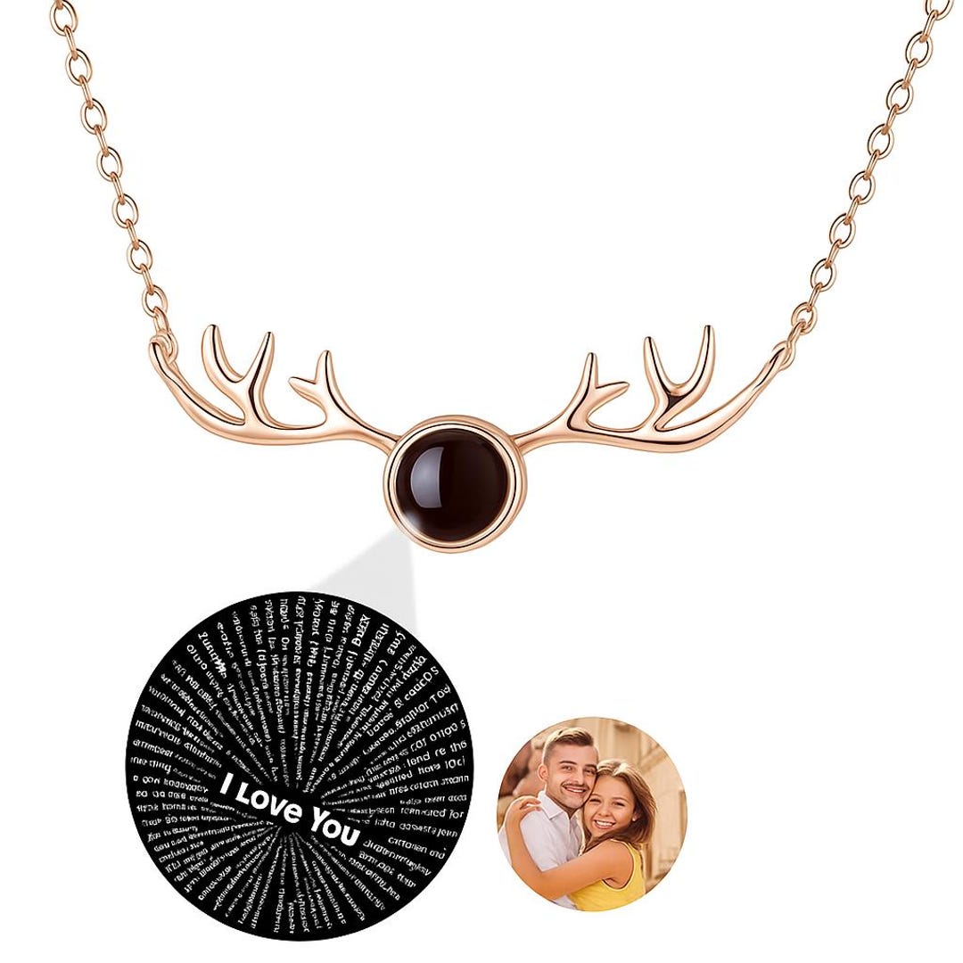 Rose Gold Deer Antler Necklace: 100 Languages I Love You Projection - Etsy