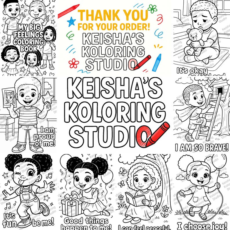 Big Feelings Coloring Pages | Black Kids Printable Affirmation Bundle ...