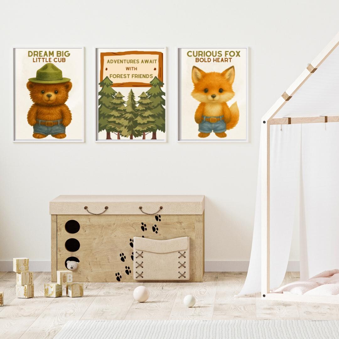 Baby Forest Animal Nursery Prints of Baby Bear, Fox, Deer, Moose | Cute ...