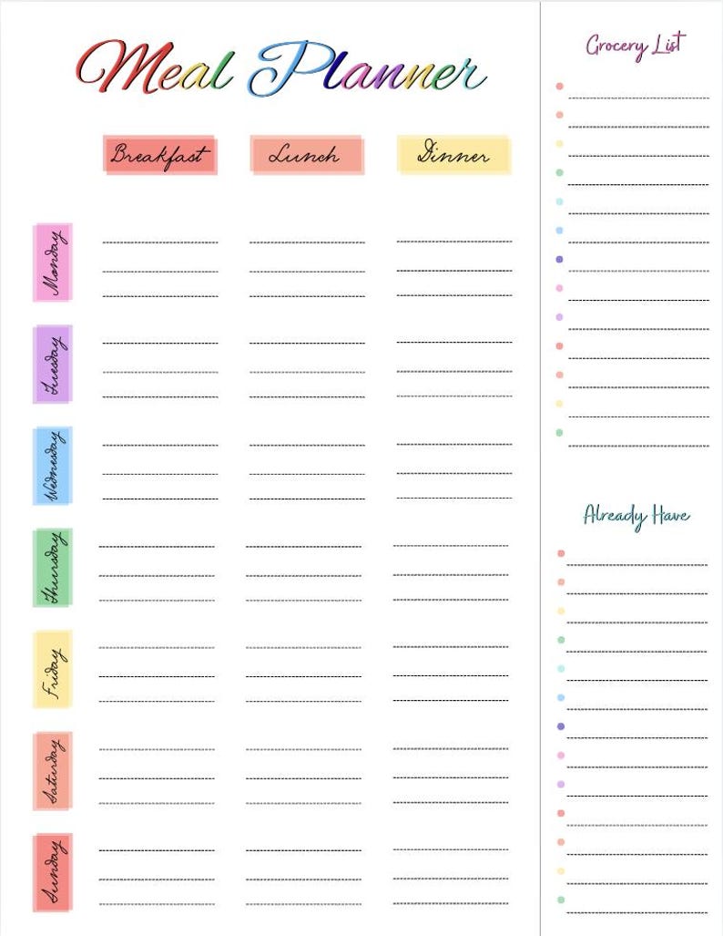 Complete Weekly Meal Planner and Grocery List, Keep Track of ALL Your ...