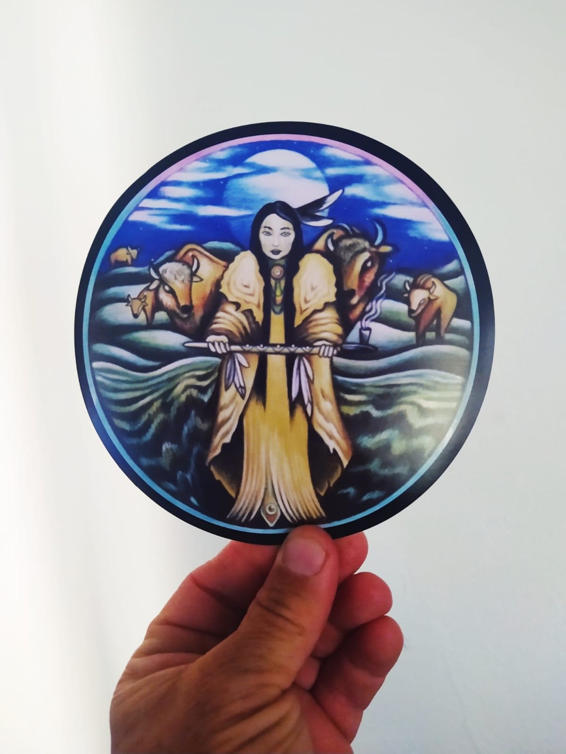 Shamanic Sticker CHANUPA 14 Cm Vinyl Round Sticker From the Moon Woman ...