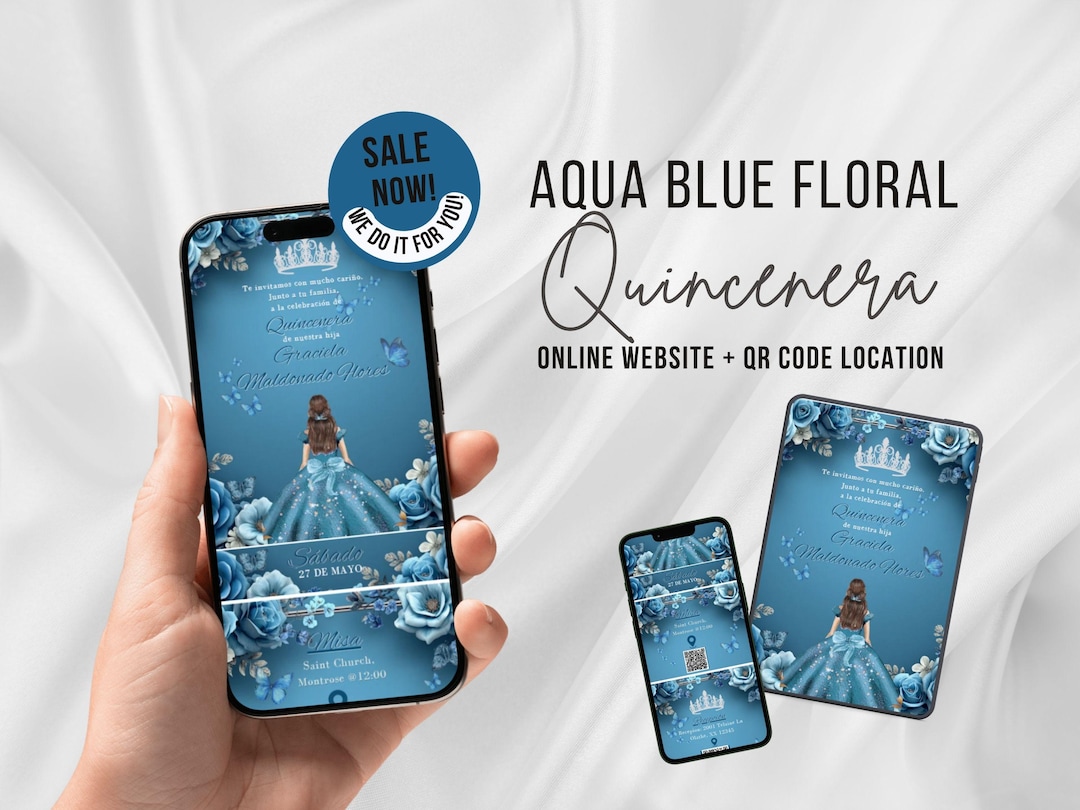 Aqua Blue Floral Quinceañera Invitation Website (digital Download) - Etsy