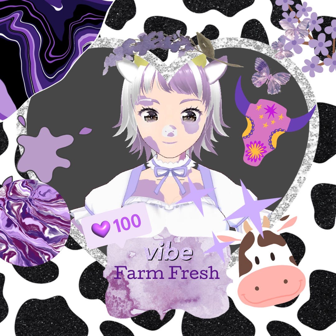 Pre-made Full Body 3D Vroid Vtube Female Purple Cow Model - Vtuber ...