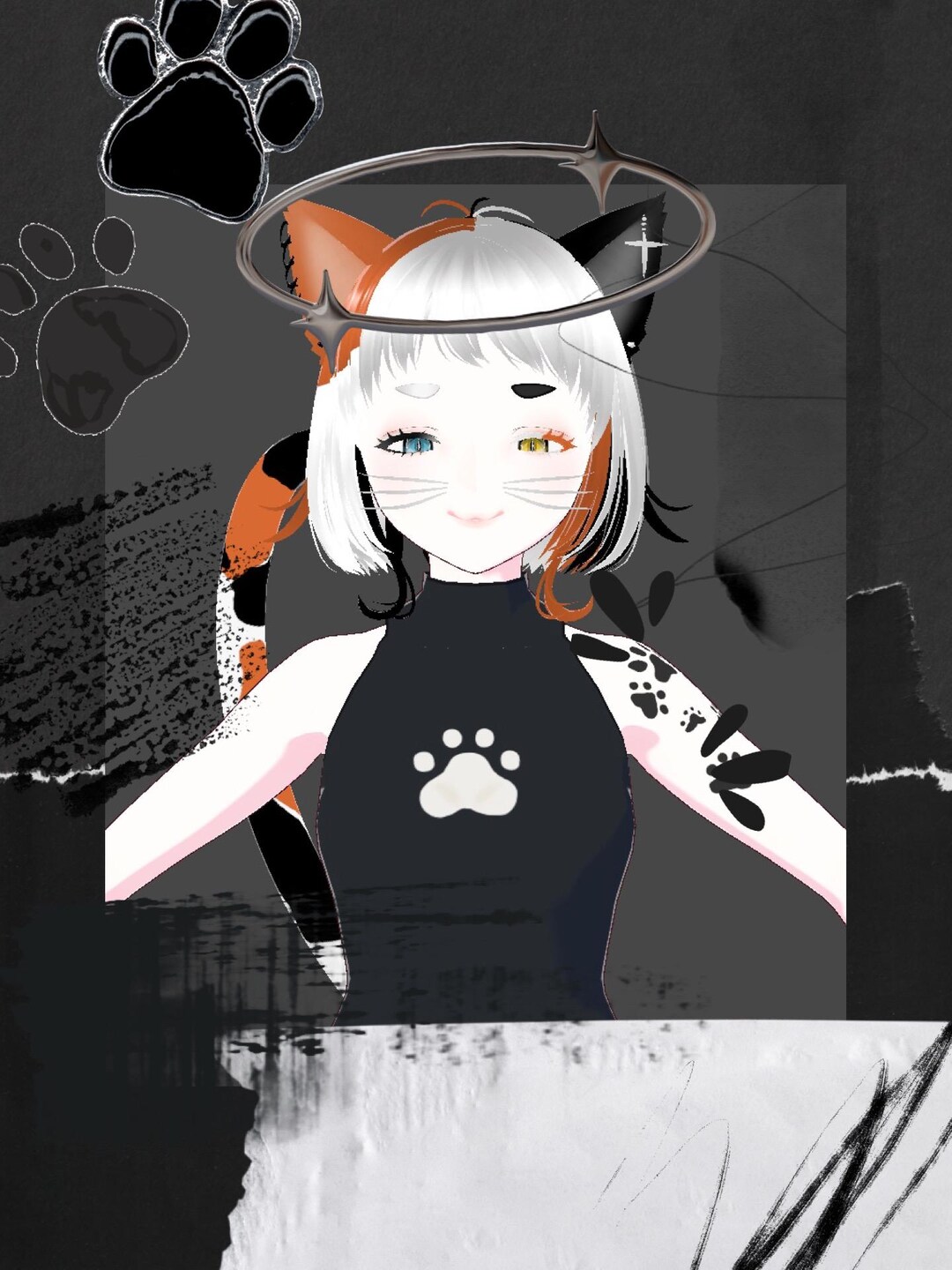Pre-made 3D Full Body Vroid Vtuber Made Calico Cat VRM Model - Vseeface ...