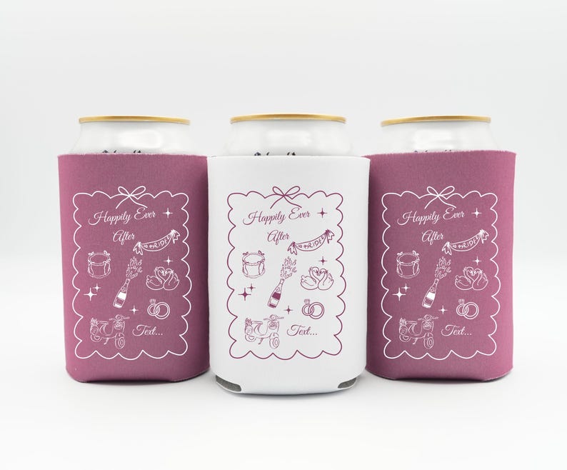 Custom Wedding Can Coolers: Love Stamp Design, Bridal Shower Favors - Etsy