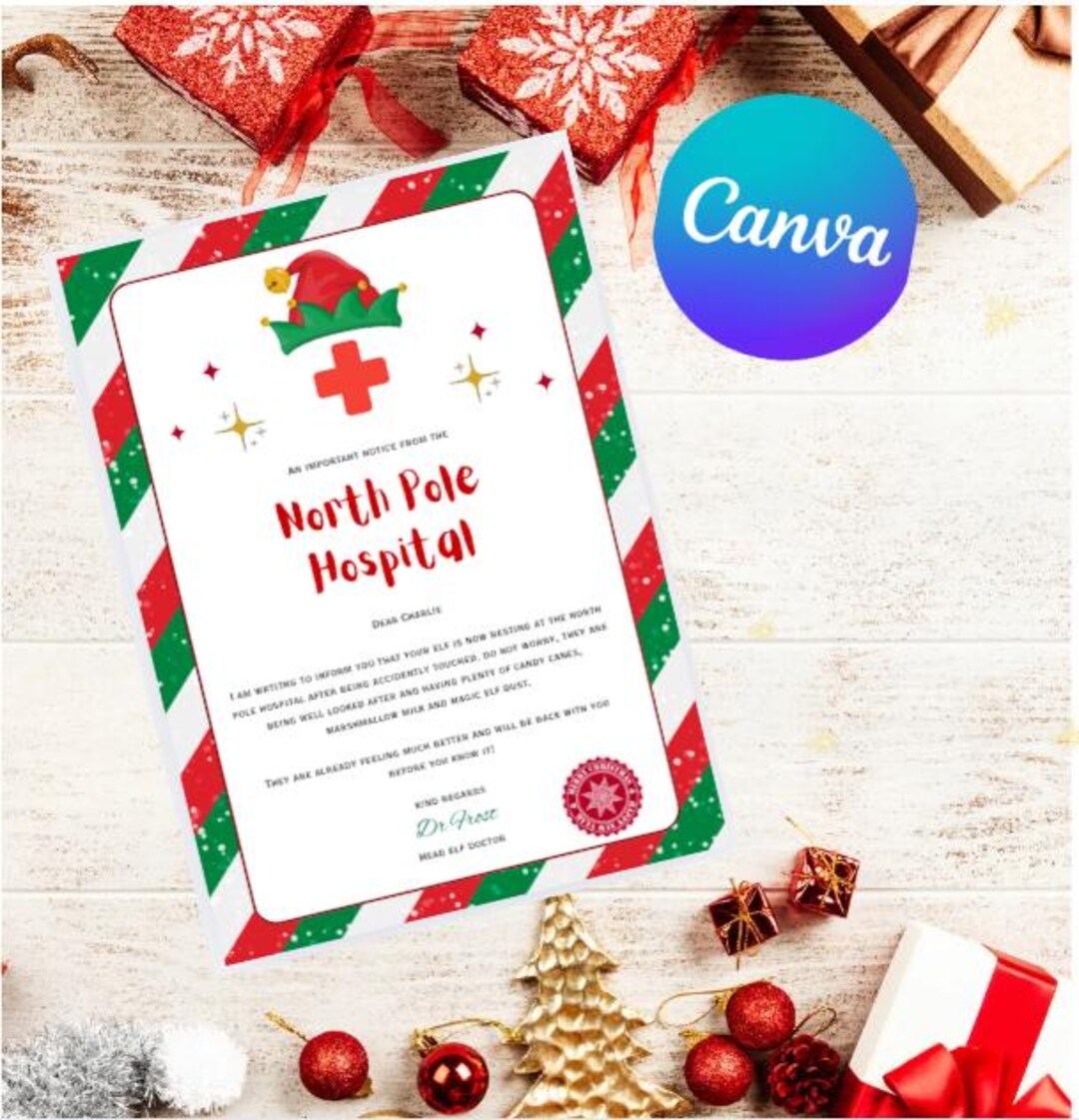 Editable Elf Hospital Note: Christmas Elf I'm Sick - Printable Canva ...