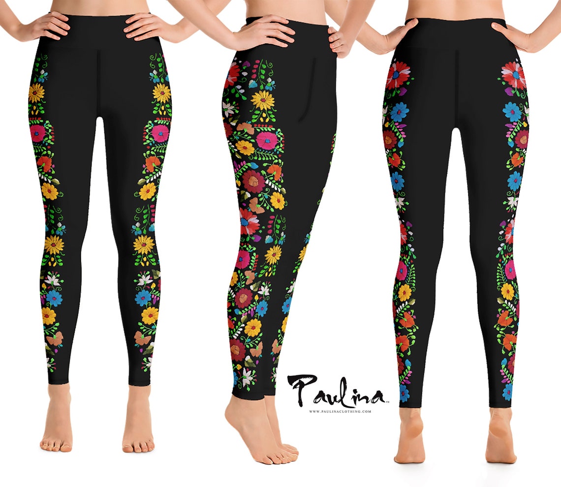 Maya Mexican Embroidery Printed Textile Yoga Hi Waisted - Etsy