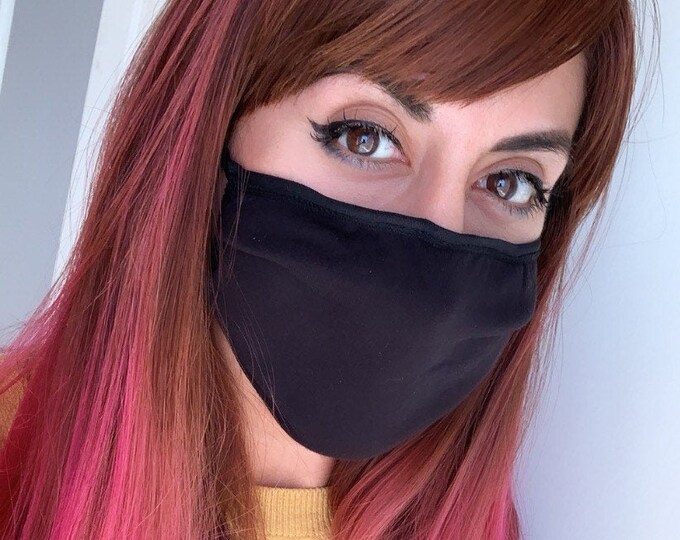 Pack of 3 Face Masks 100% Black Cotton Reusable Memory Wire Elastic ...