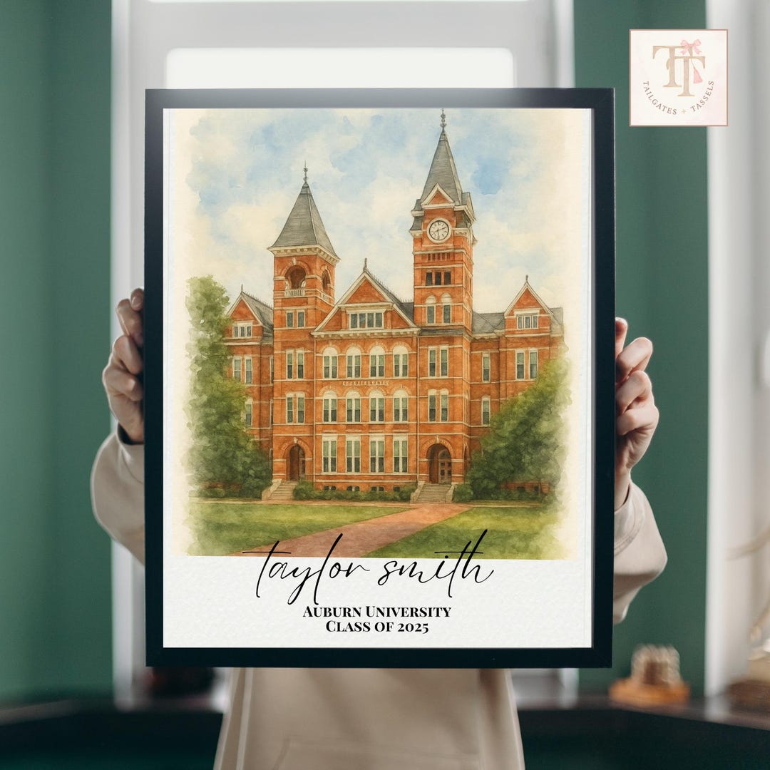 Personalized Samford Hall Graduation Print: Auburn Alabama Watercolor ...