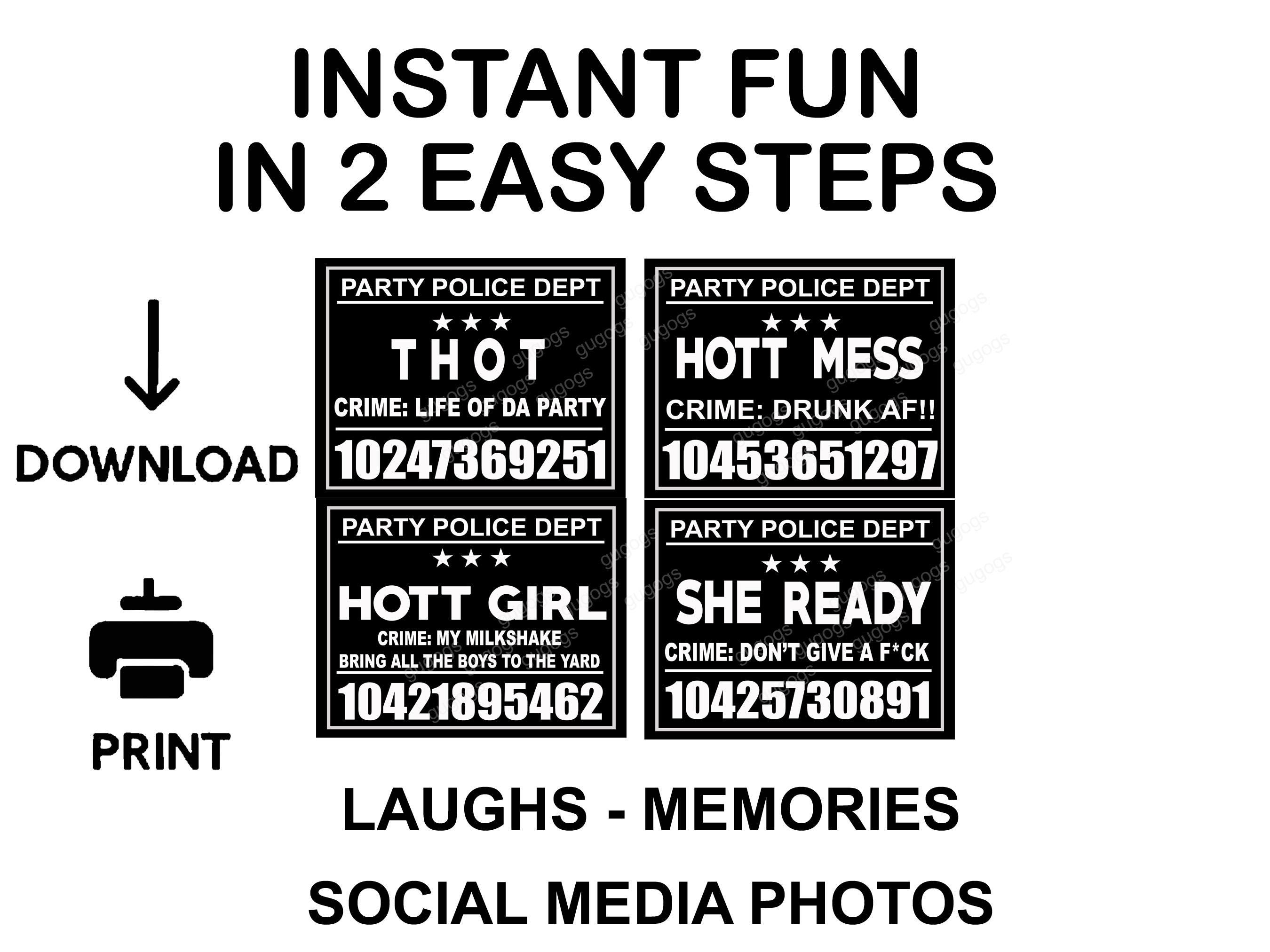 Printable Bachelorette Mugshot Cards – 20 Funny Photo Booth Signs ...