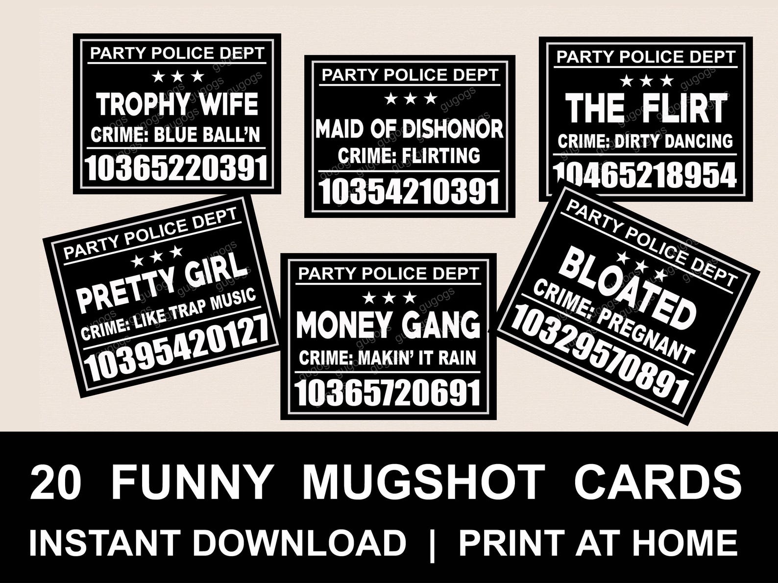 Printable Bachelorette Mugshot Cards – 20 Funny Photo Booth Signs ...