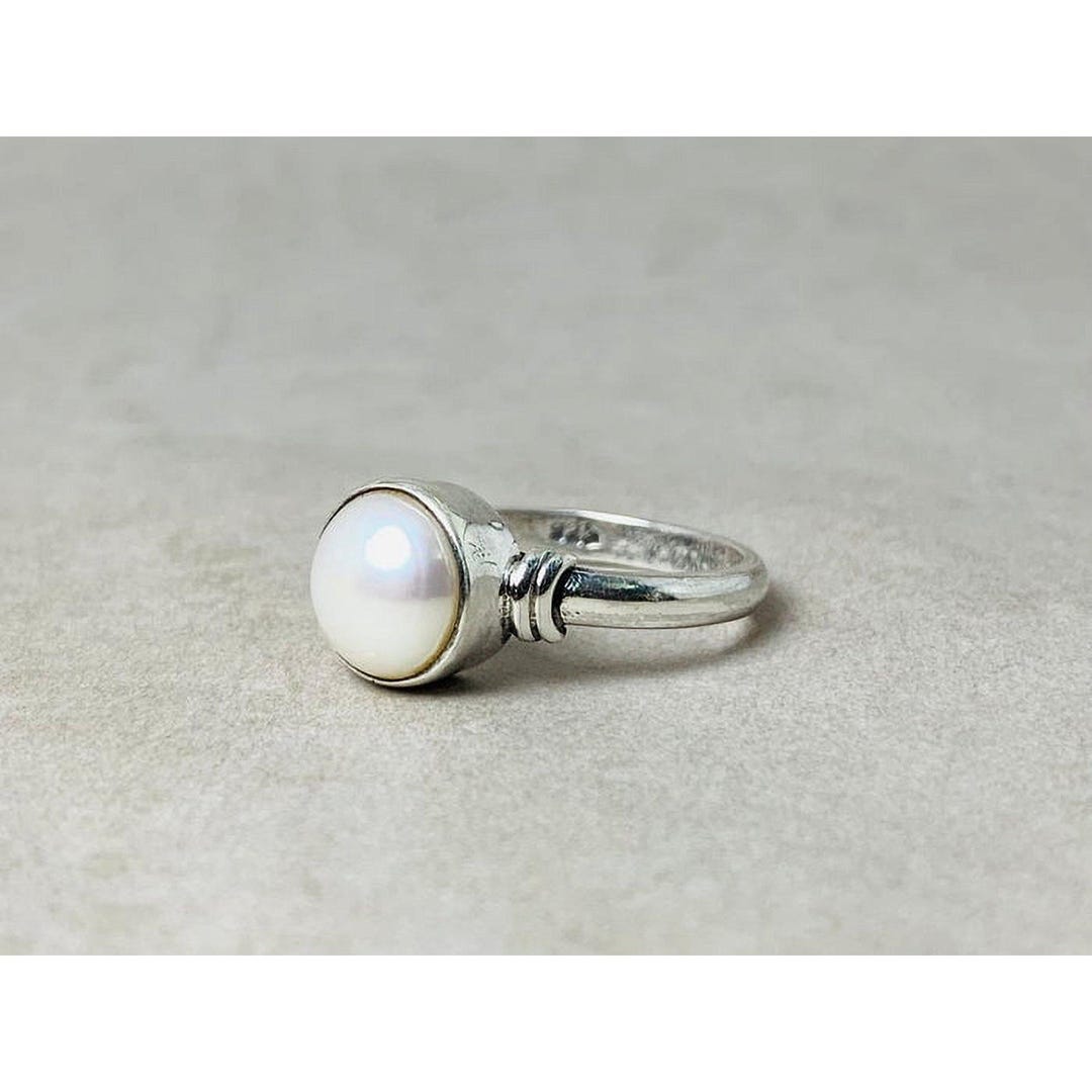 Freshwater Pearl Ring, 925 Sterling Silver, Round Gemstone Ring, Simple ...