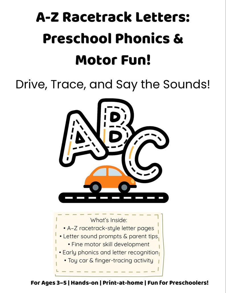 Racetrack Alphabet Tracing Letters A-Z | Car Theme Printable ABC ...