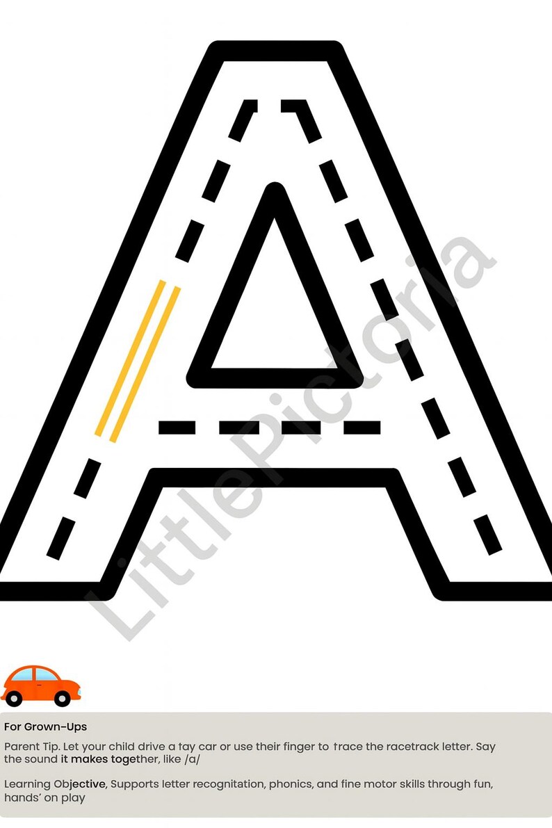 Racetrack Alphabet Tracing Letters A-Z | Car Theme Printable ABC ...