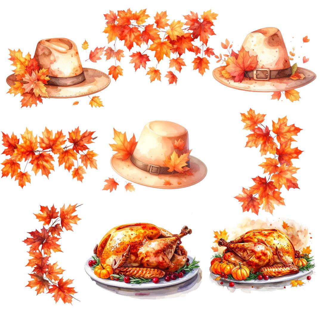 Thanksgiving Watercolor Clipart Bundle: 50 PNG Fall Graphics (digital ...
