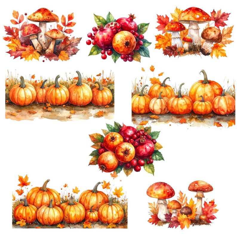 Thanksgiving Watercolor Clipart Bundle: 50 PNG Fall Graphics (digital ...