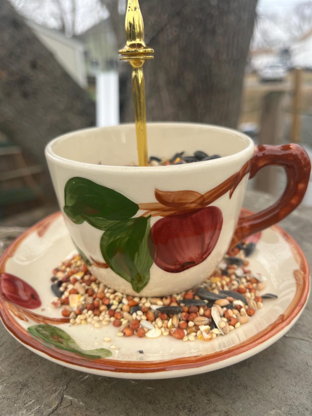 Apple Tea Cup Bird Feeder, Handmade Teacher Gift - Etsy