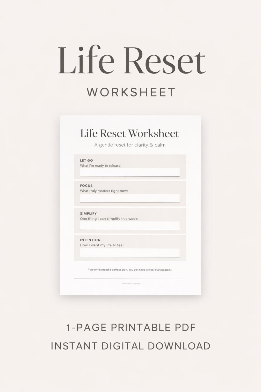 Life Reset Worksheet | Printable Worksheet for Women |digital Download ...