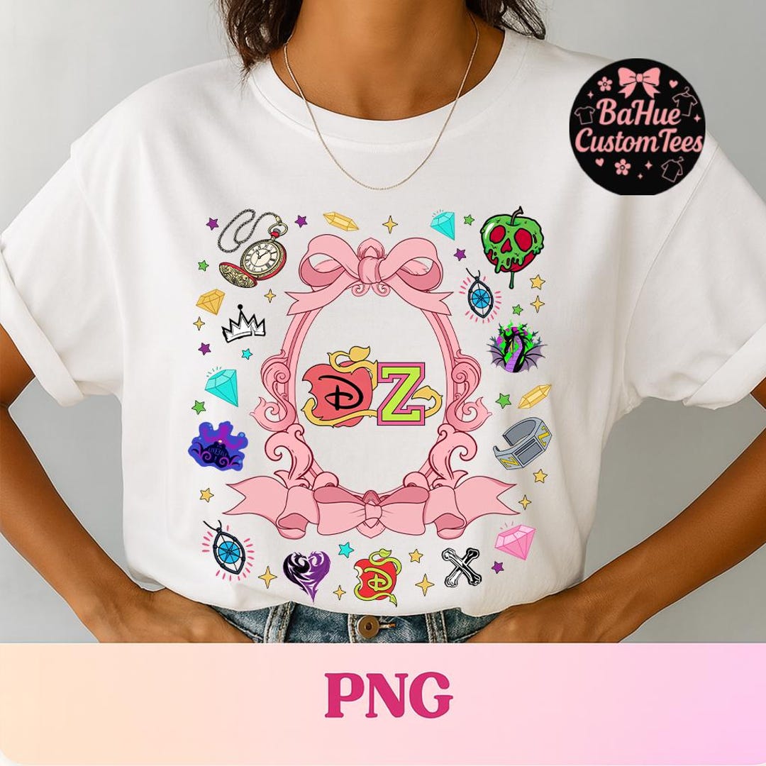 Descendants Inspired PNG, Disney Villains Kids Clipart, Pink Frame ...