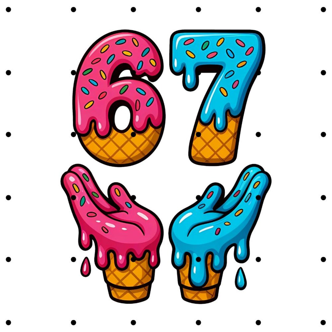 Six Seven Ice Cream Drip PNG, Funny 67 Meme Gen Alpha Slang Design ...