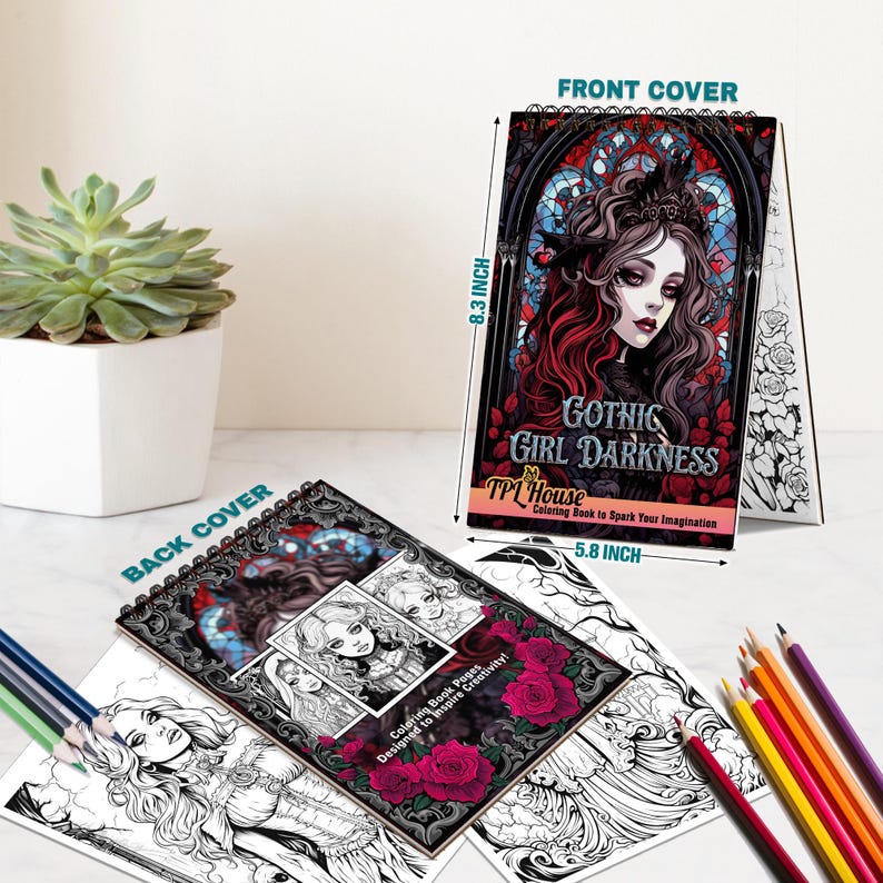 Gothic Girl Coloring Book: Wooden Cover, Spiral Bound, Dark Fantasy Art ...
