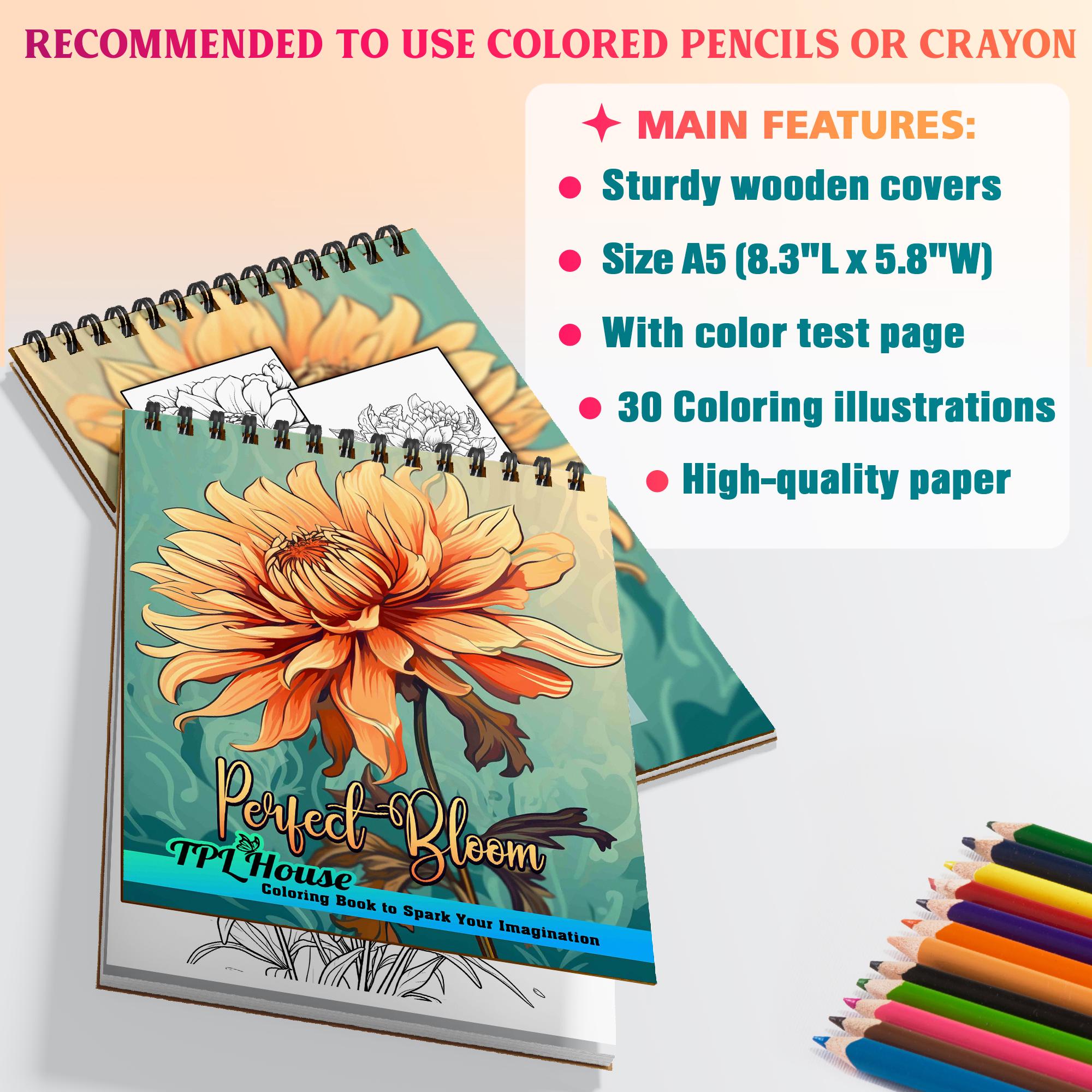 Floral Coloring Book: A5 Large Print, Wooden Cover, Spiral Bound - Etsy
