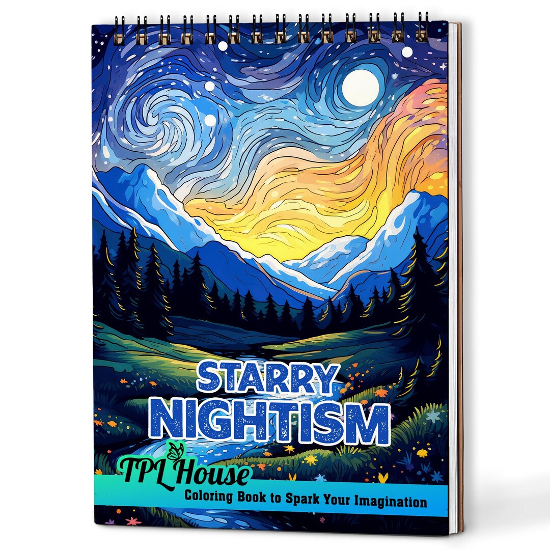 Starry Night Coloring Book: Wooden Cover, Spiral Bound, 30 Pages - Etsy