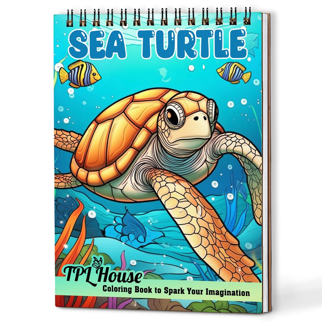 Sea Turtle Coloring Book, Handmade Wooden Cover, Marine Life A5 - Etsy