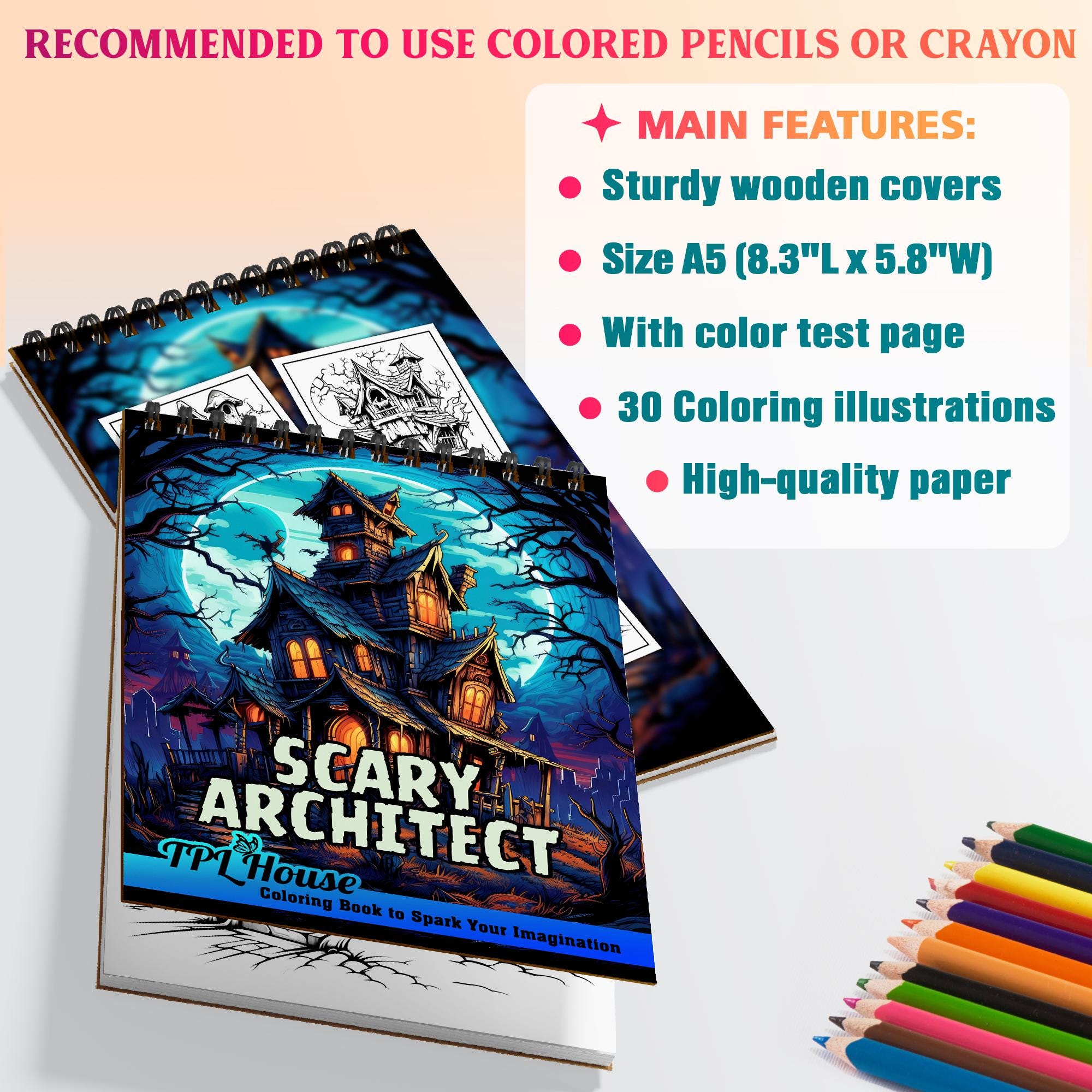 Gothic Scary Architect Coloring Book: Wooden Cover, Handmade Halloween ...