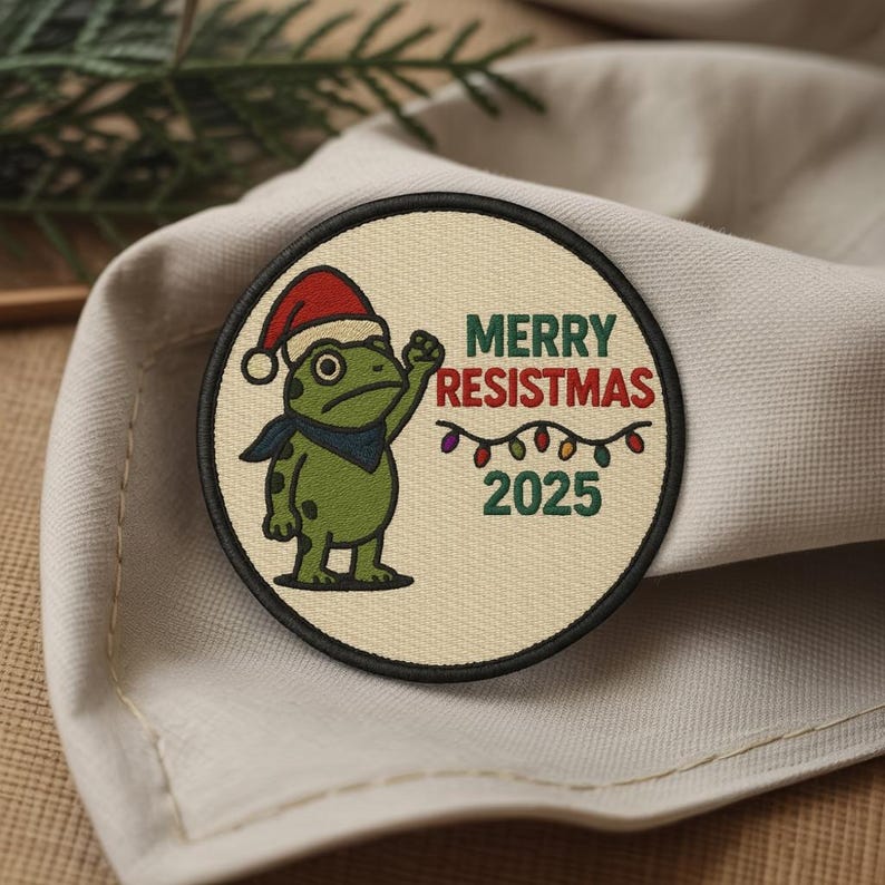 Funny Merry Resistmas 2025 Iron on Patch – Political Frog Christmas ...