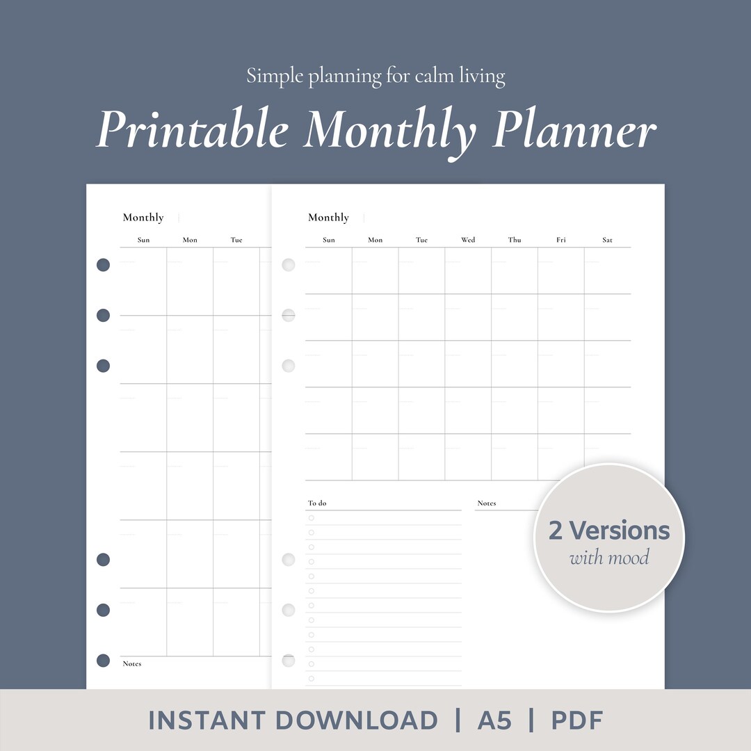 Undated Monthly Planner Printable, PDF – Simple, Compact, Minimal Style ...