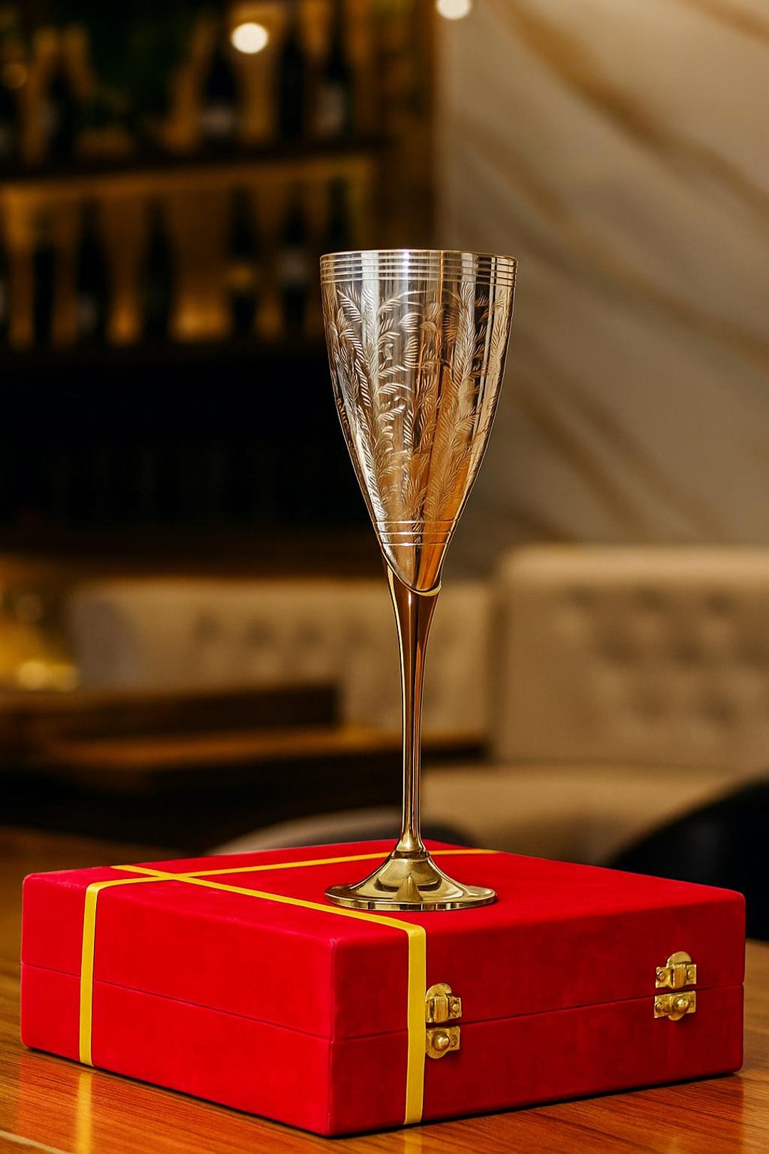 Personalized Brass Champagne Goblet Set – Hand-engraved, Silver-plated ...