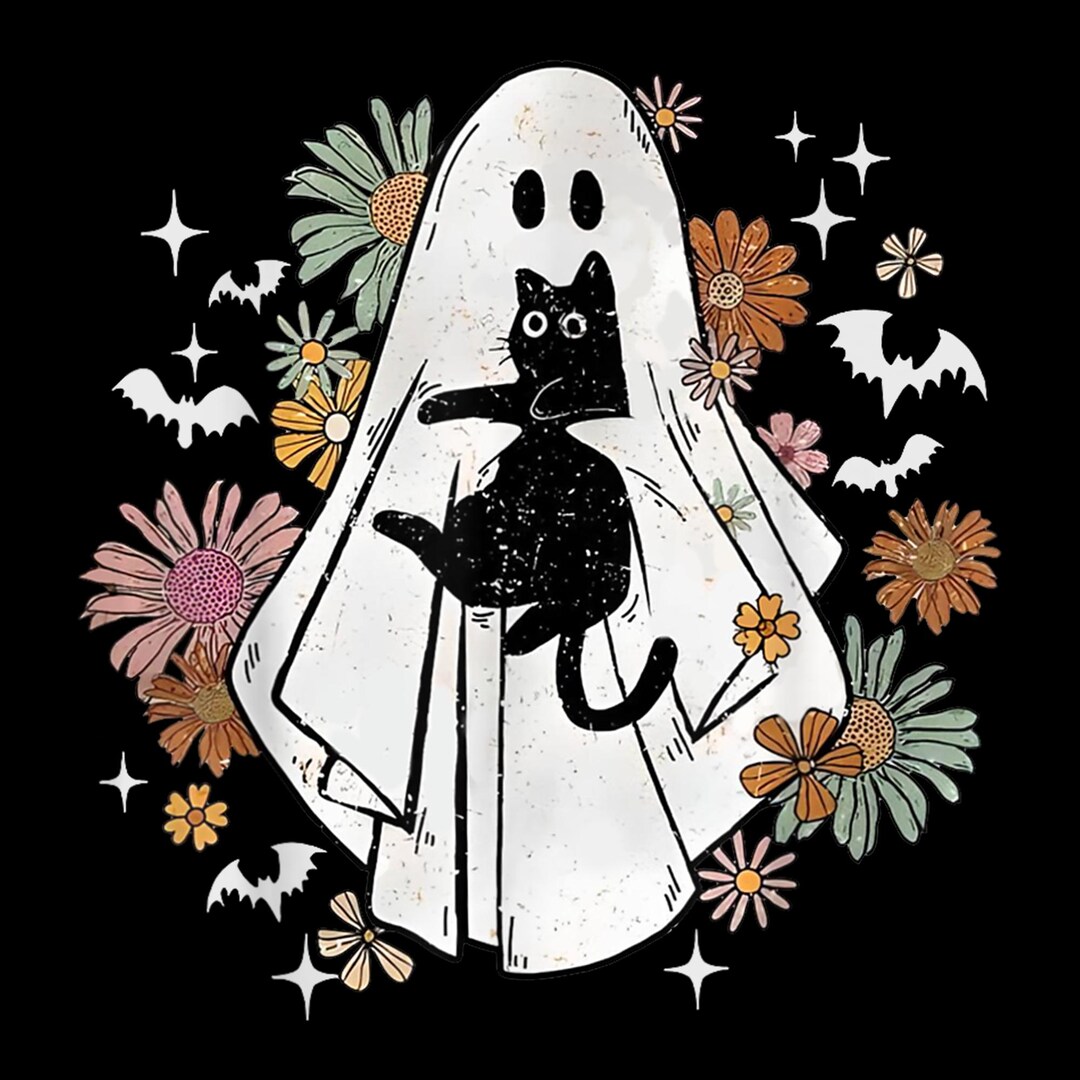 Ghost With Black Cat PNG | Cute Halloween Sublimation Design | Spooky ...